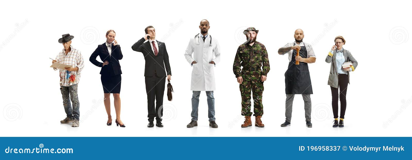 Group of People with Different Professions Isolated on White Studio ...