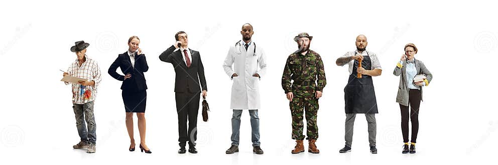 Group of People with Different Professions Isolated on White Studio ...