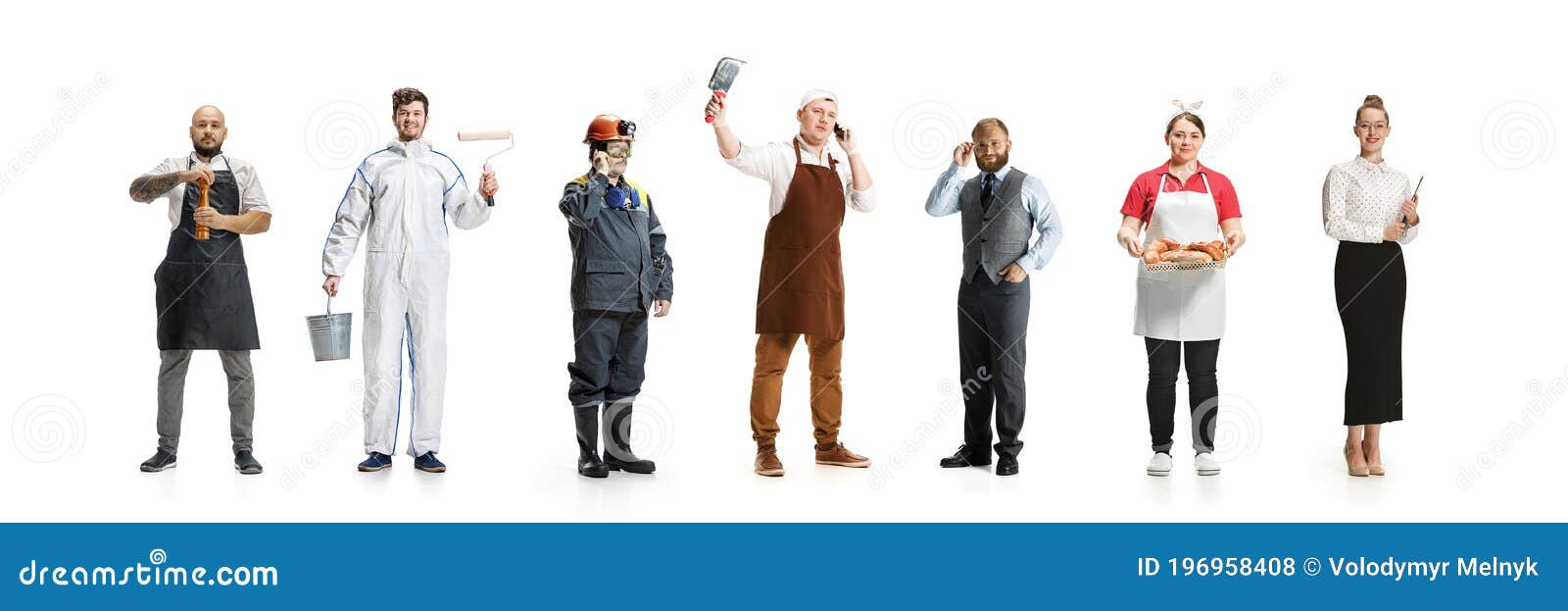 Group of People with Different Professions Isolated on White Studio ...