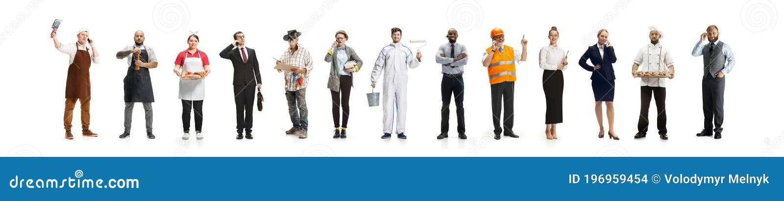 Group of People with Different Professions Isolated on White Studio ...