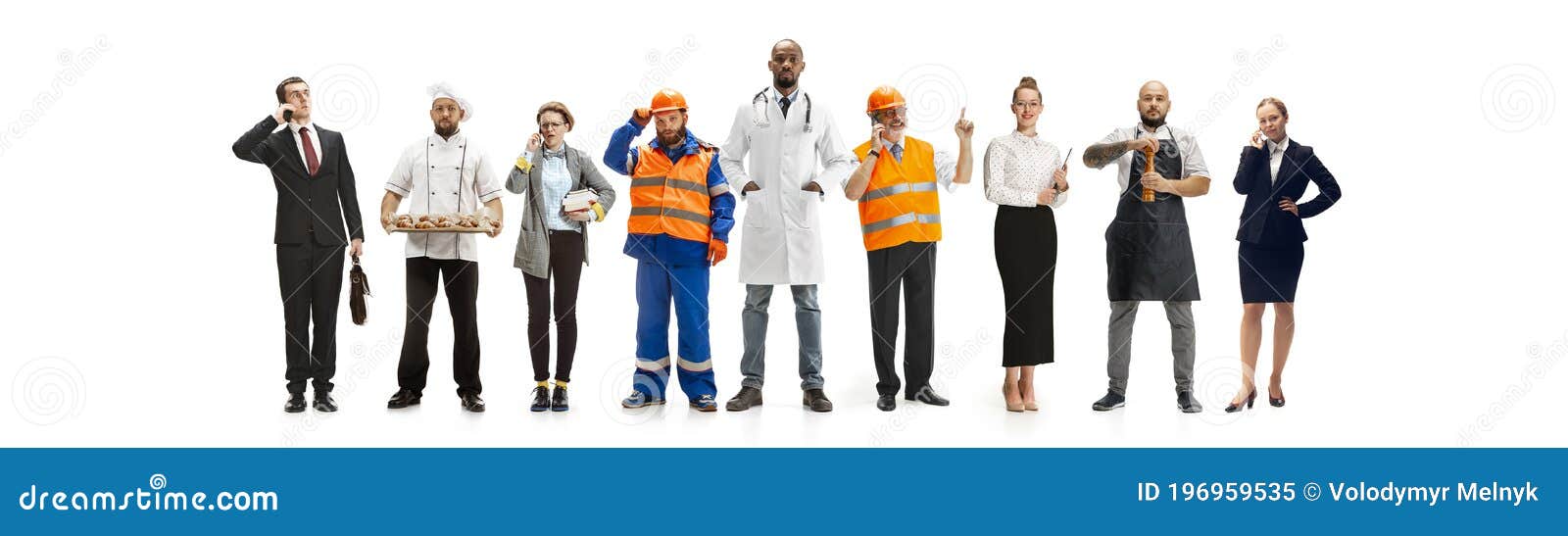 Group of People with Different Professions Isolated on White Studio ...