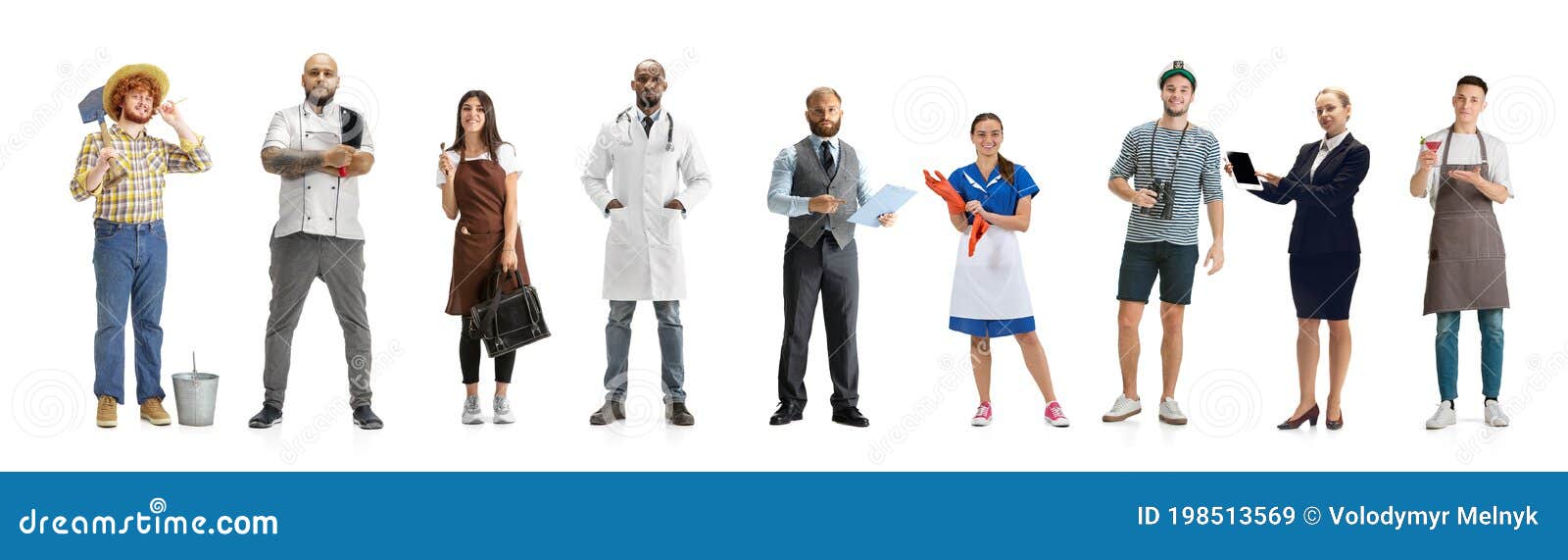 Group of People with Different Professions Isolated on White Studio ...