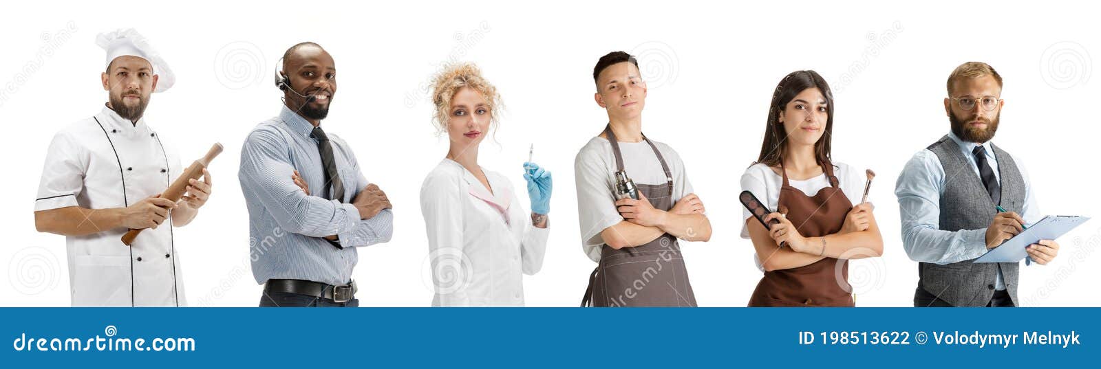 Group of People with Different Professions Isolated on White Studio ...