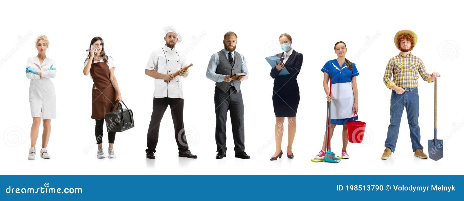 Group of People with Different Professions Isolated on White Studio ...