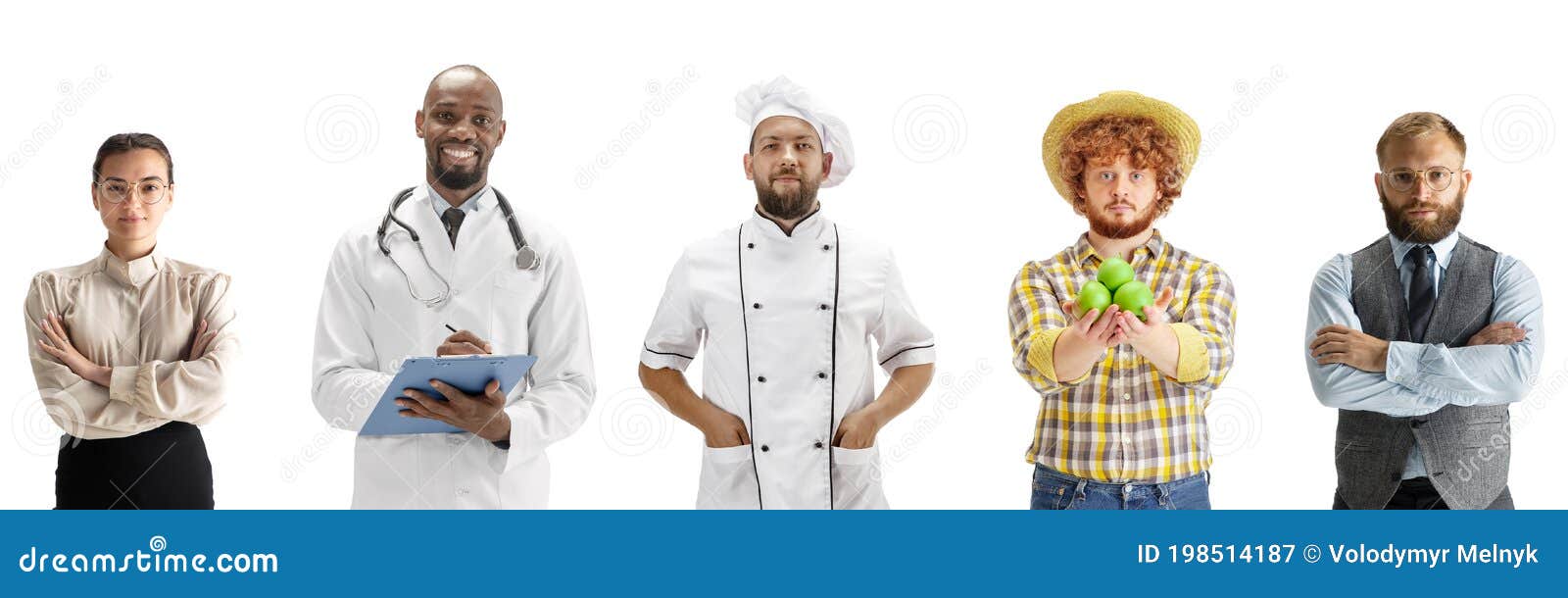 Group of People with Different Professions Isolated on White Studio ...