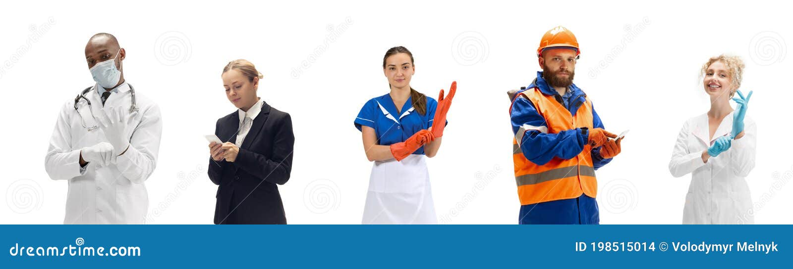 Group of People with Different Professions Isolated on White Studio ...