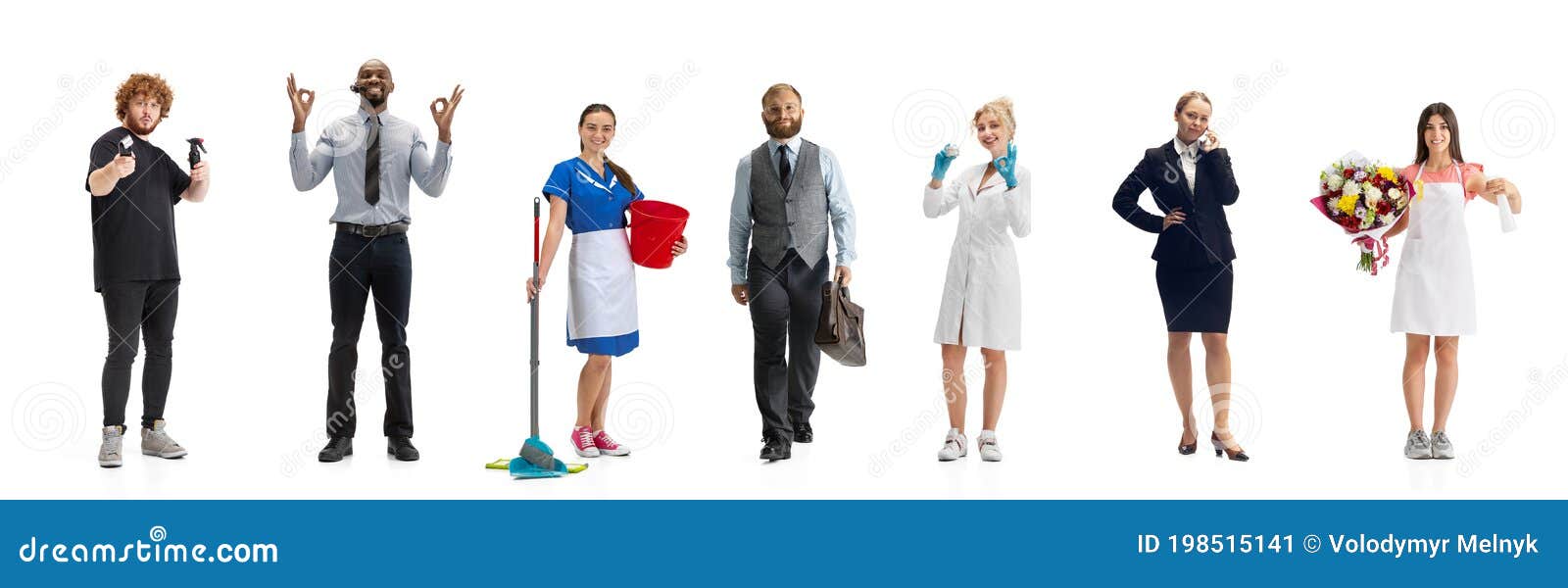 Group of People with Different Professions Isolated on White Studio ...