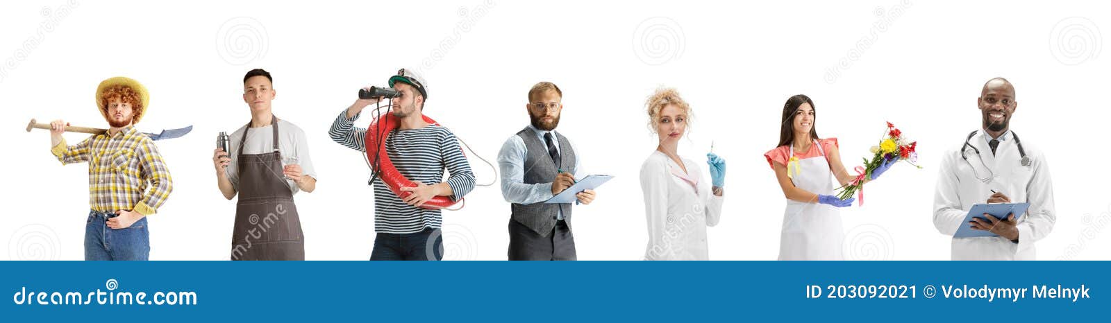 Group of People with Different Professions Isolated on White Studio ...