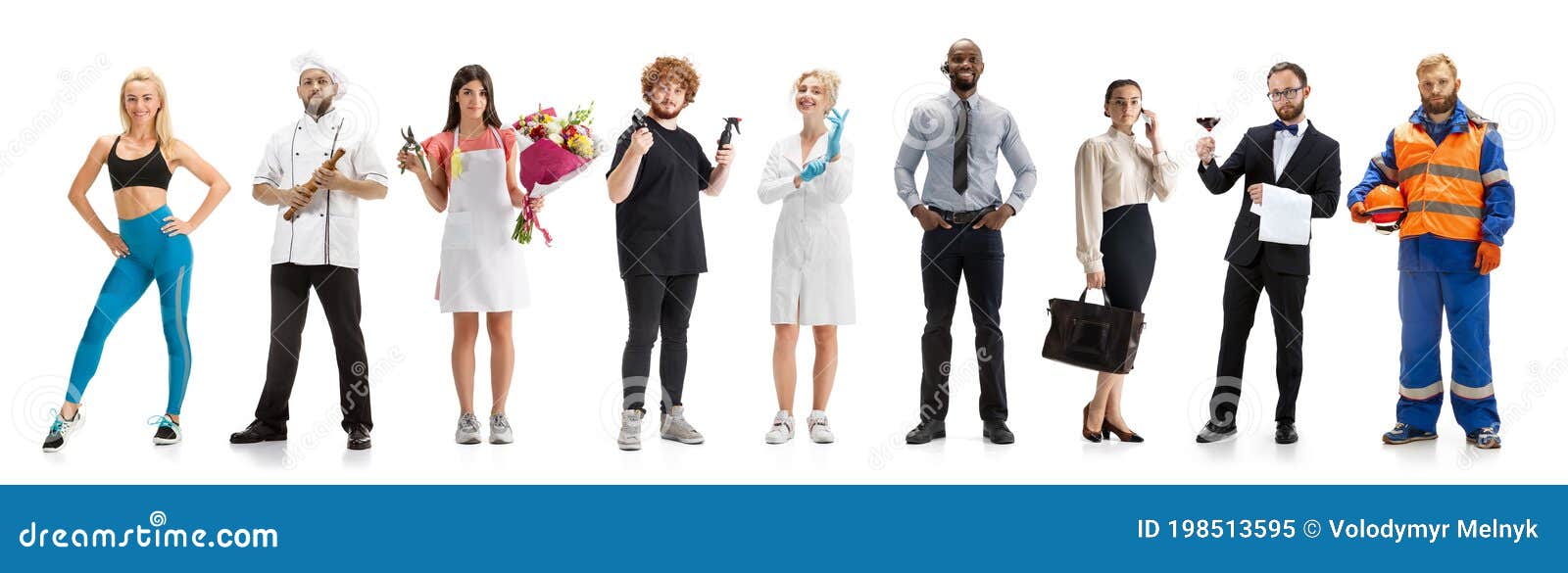 Group of People with Different Professions Isolated on White Studio ...