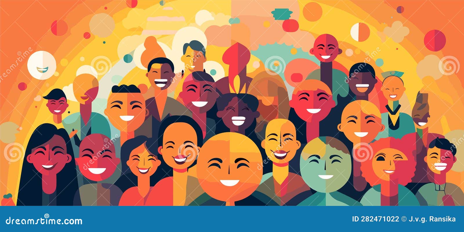 Group of People in Different Types Smiling Together Vector Art Stock ...