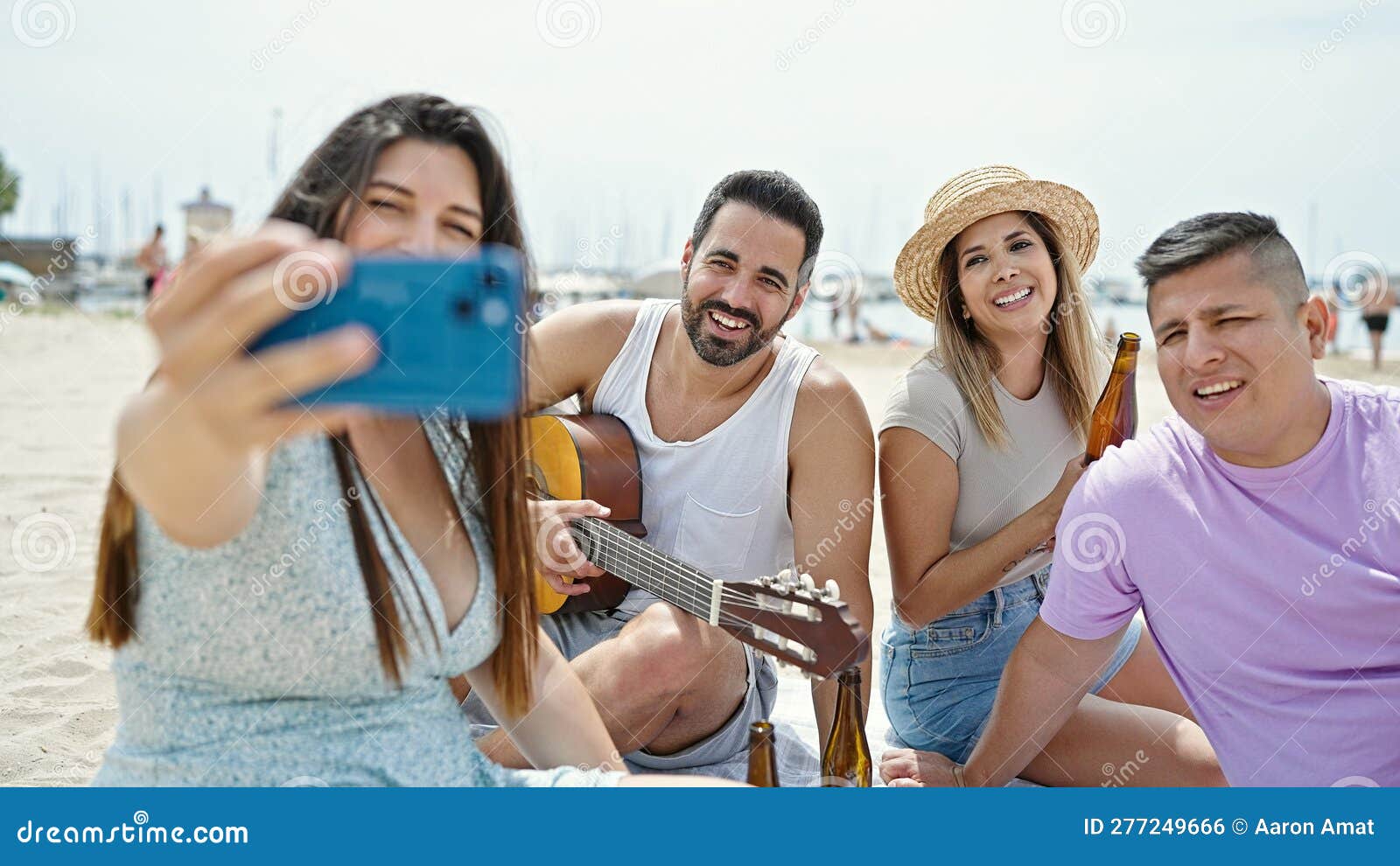 Group of People Doing Video Call Having Party at Beach Stock Photo ...