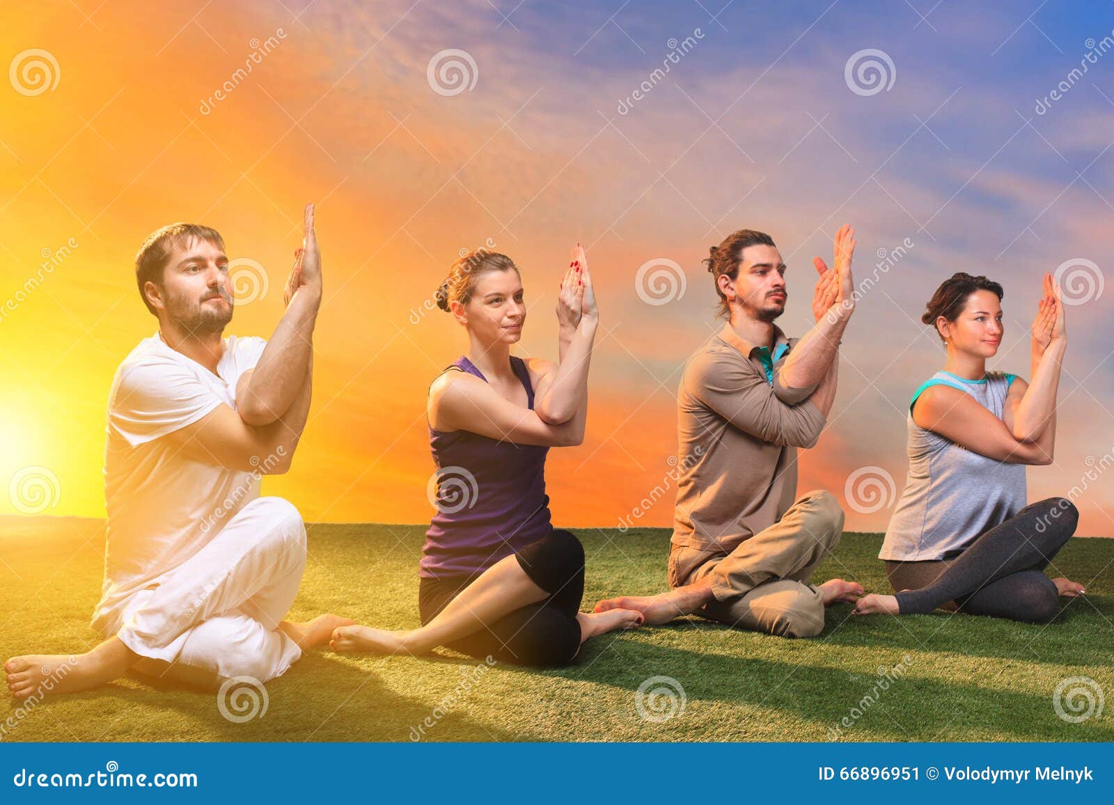 The Group of People Doing Yoga Exercises Stock Image - Image of nature ...