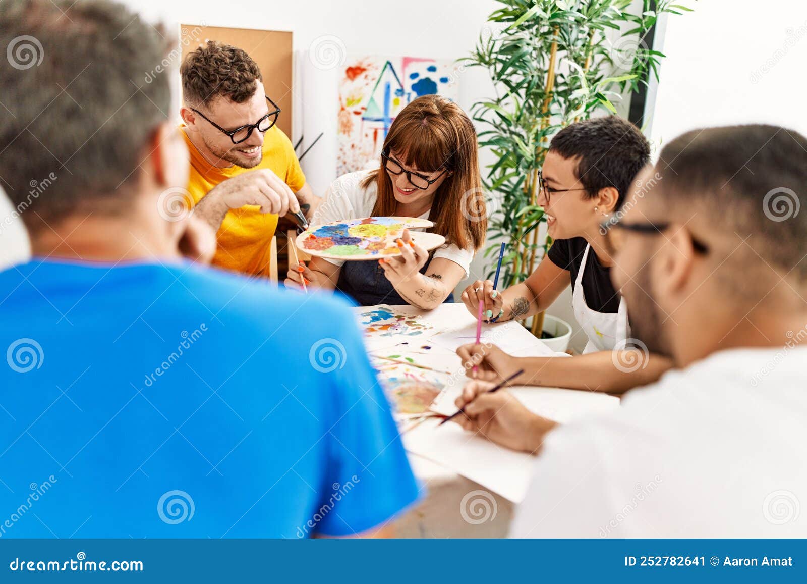 Group of People Drawing at Art Studio Stock Image - Image of partners ...