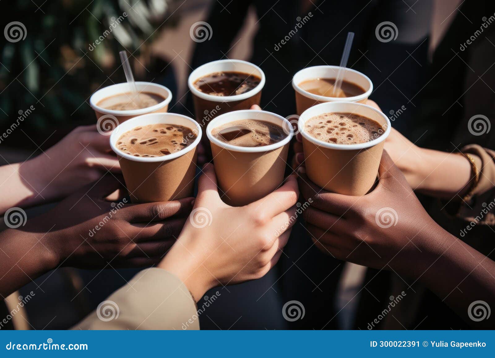 A Group of People Drinking Coffee Together Hands Holding Up Their Cups ...