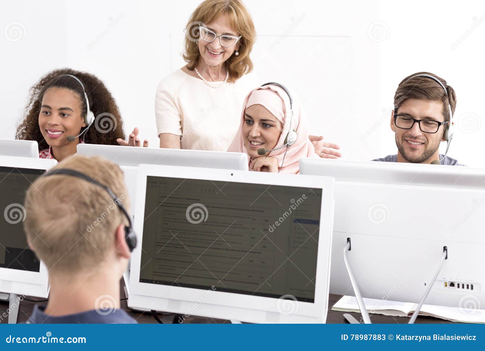 Group of People during E-learning Classes Stock Image - Image of ...
