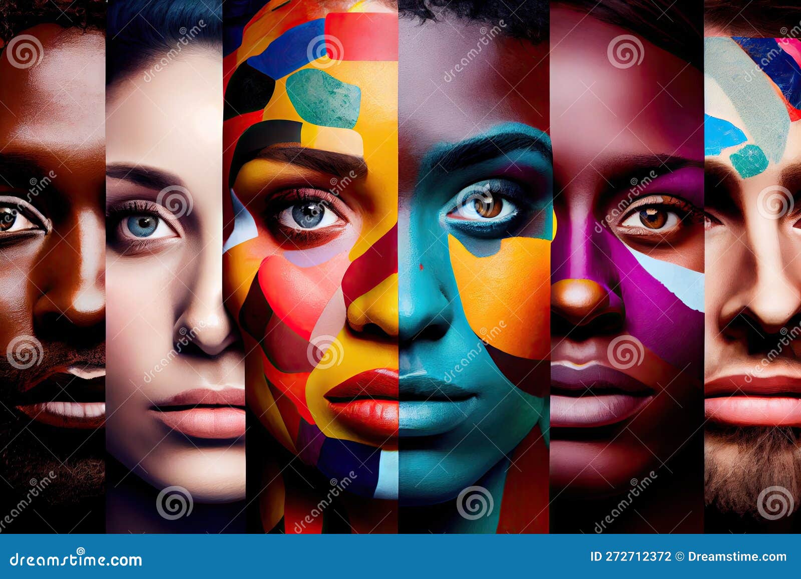 Group of People, Each with Different and Colorful Face Collage, Showing ...