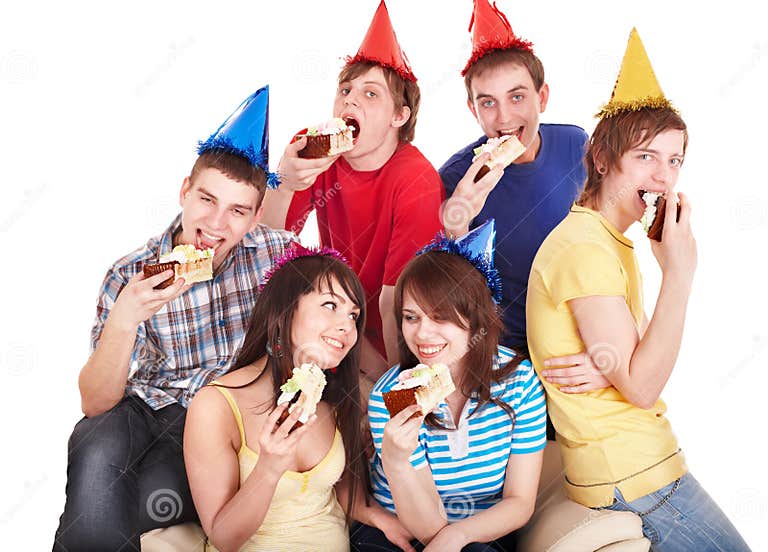 Group people eat cake. stock image. Image of adult, smiling - 15125523