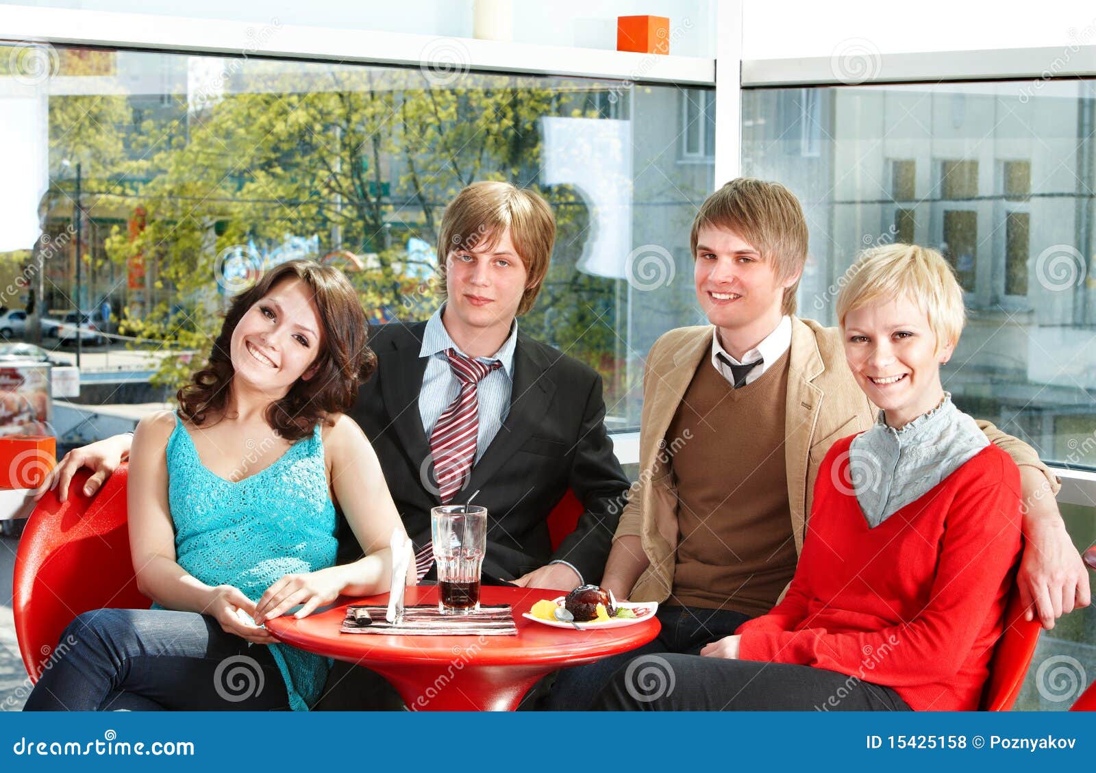 Group People Eating in Cafe. Stock Photo - Image of chat, male: 15425158
