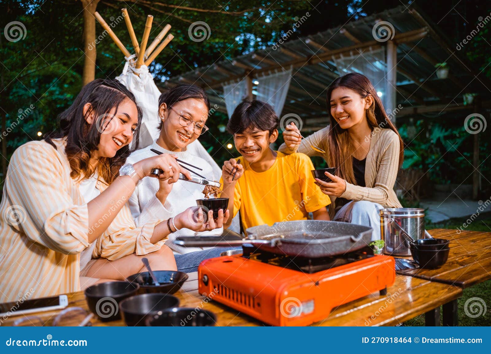 The Group of People Eating Grilled Beef Together Stock Photo - Image of ...