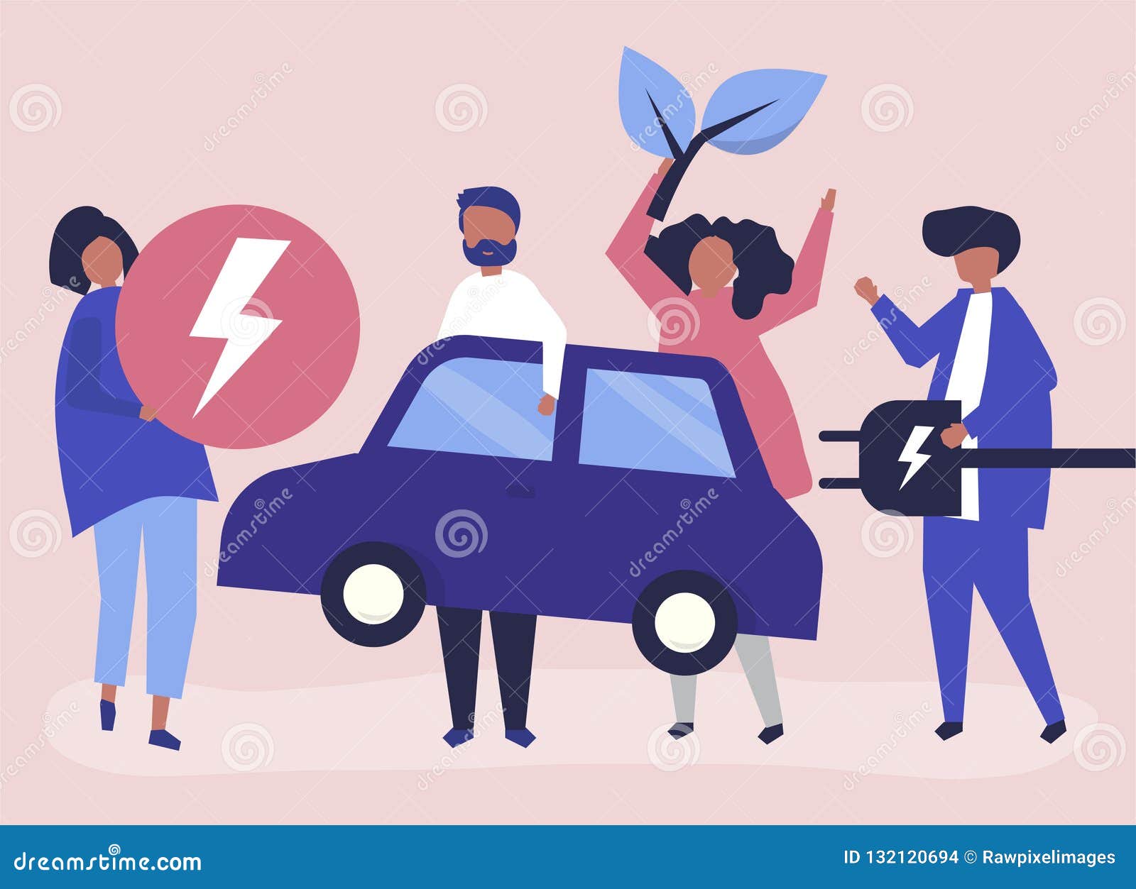 Group of People with an Electric Car Stock Vector - Illustration of ...