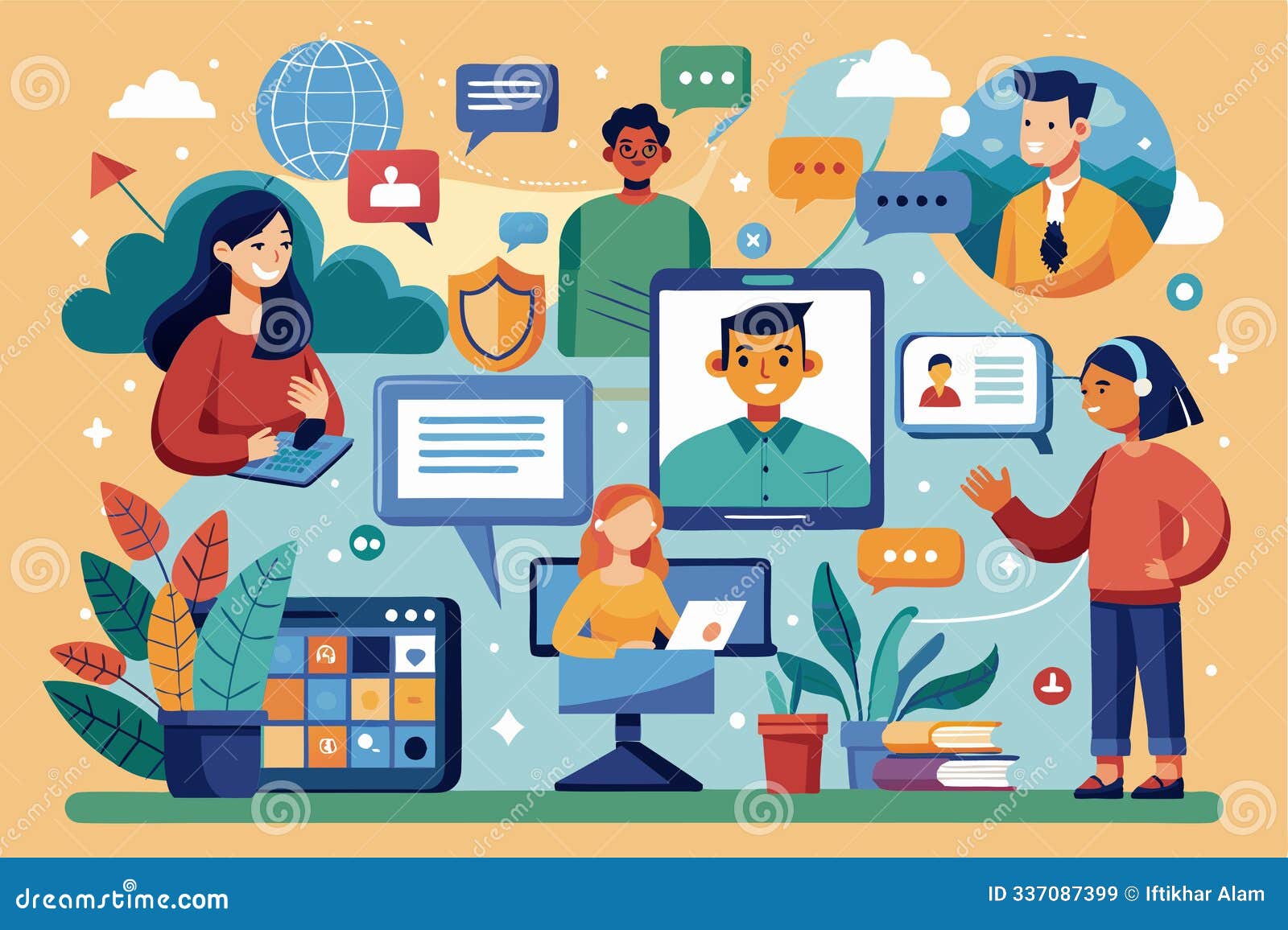 A Group of People Engages in Remote Communication Using Illustrations ...