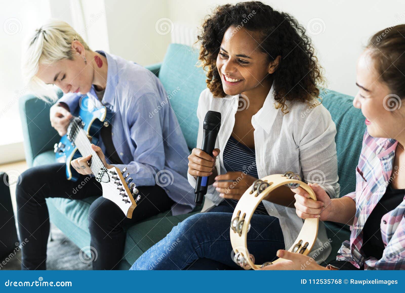 Group of People Enjoying Music Icons Stock Photo - Image of couch ...