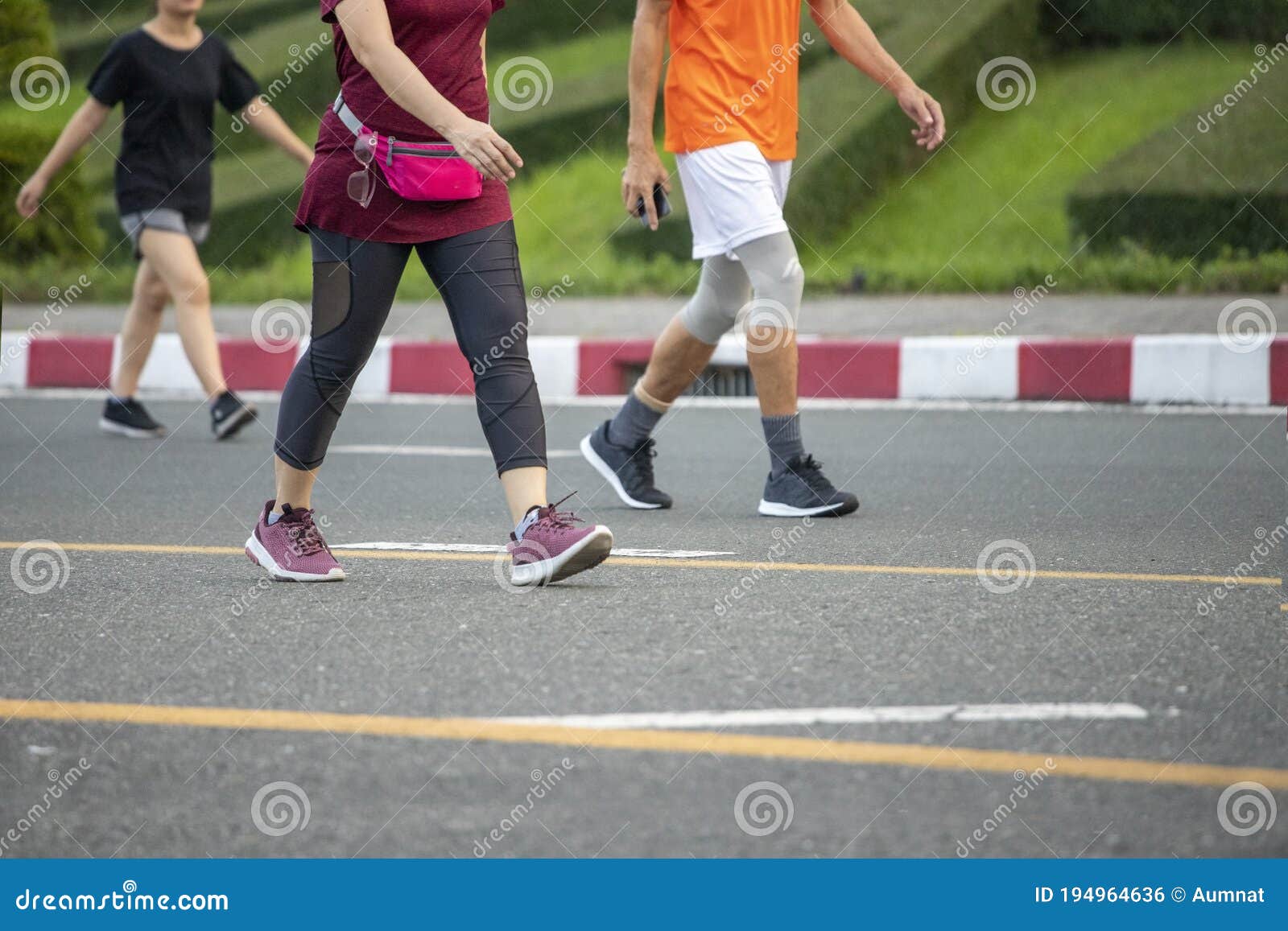 Group of People Exercise Walking, Running, Together Outdoors Workout in ...