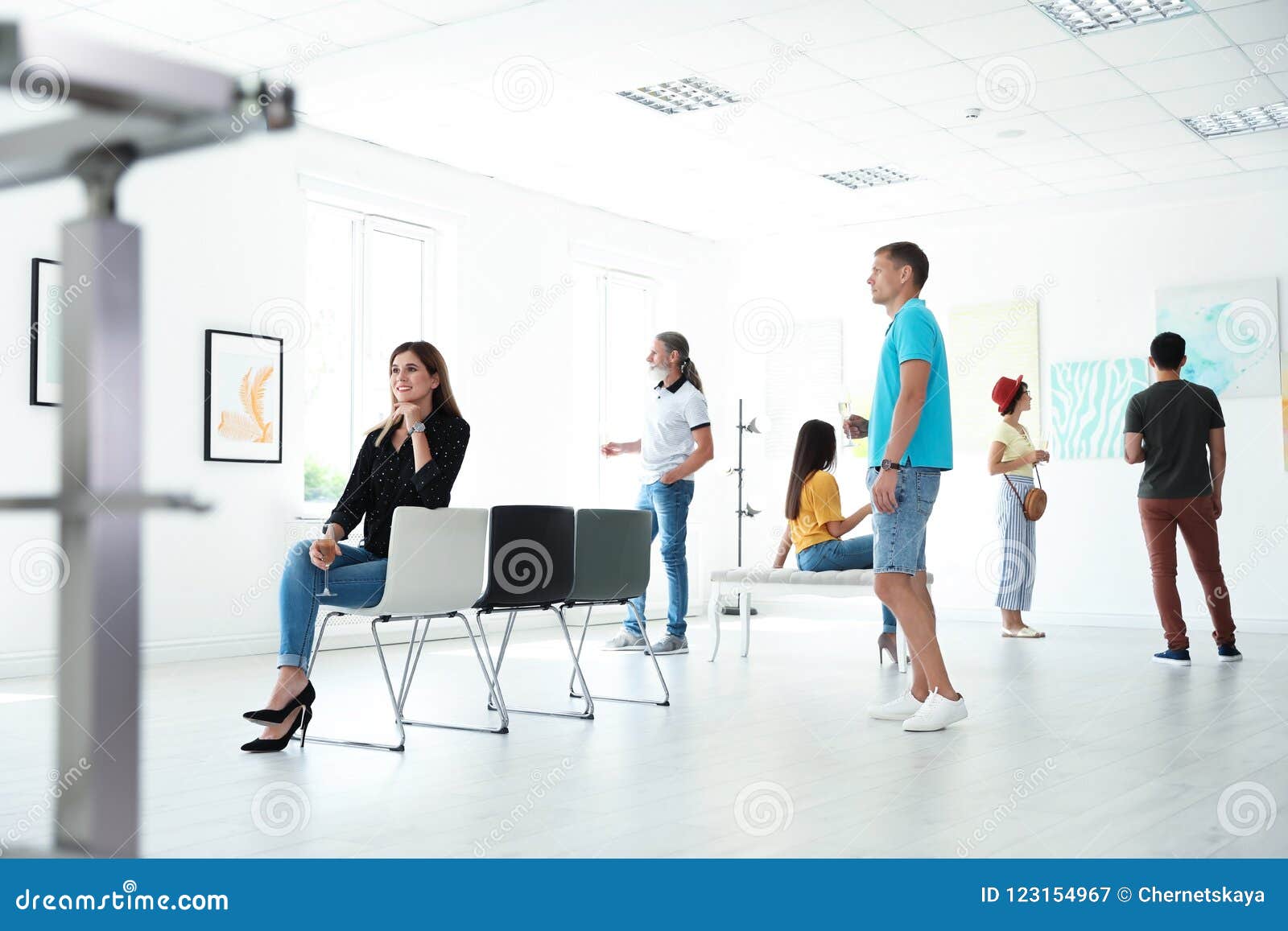 Group of People at Exhibition Stock Image - Image of artistic, modern ...