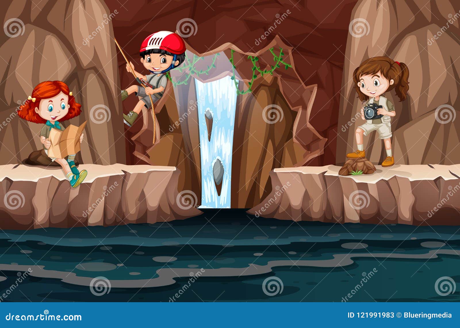 A Group of People Exploring the Cave Stock Vector - Illustration of ...