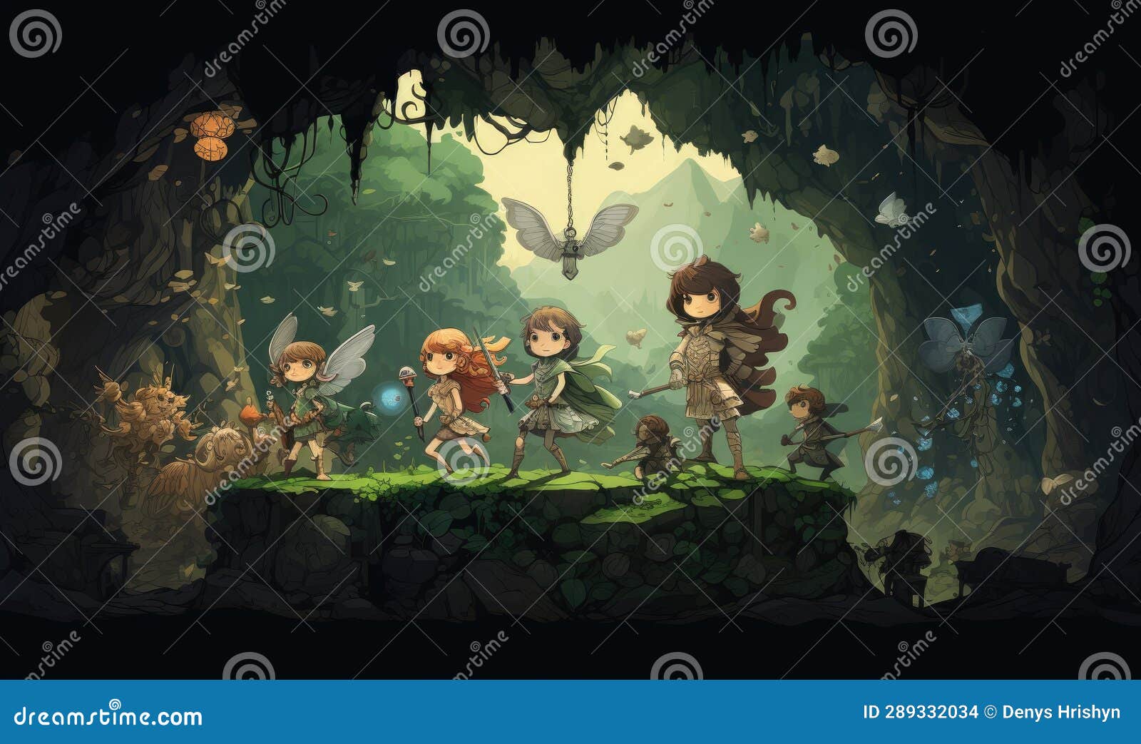 A Group of People Exploring a Cave Stock Illustration - Illustration of ...