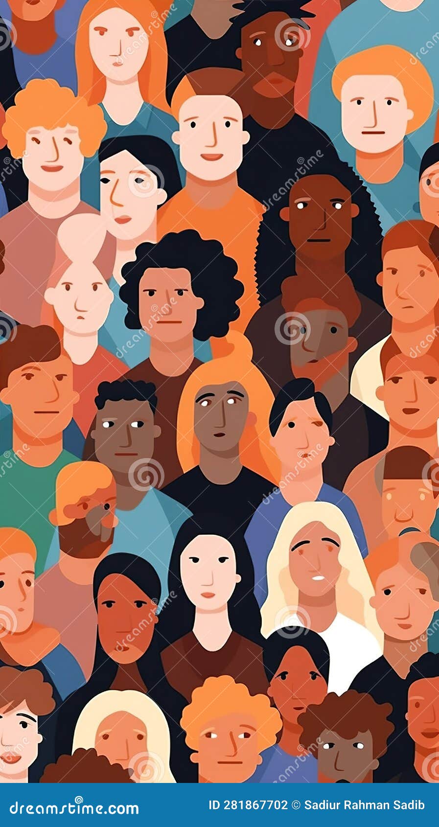 Group of People Faces. Crowd of People with Different Skin Colors Stock ...