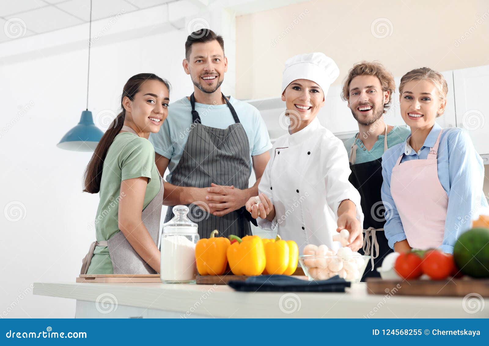 Group of People and Female Chef Stock Image - Image of gourmet, male ...