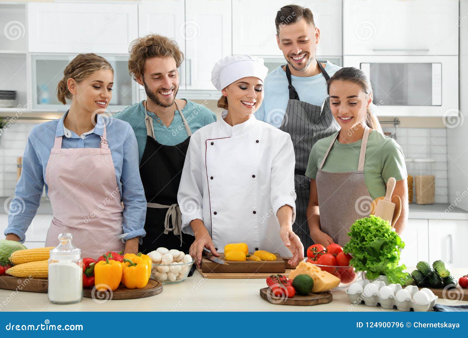Group of People and Female Chef Stock Photo - Image of lesson, catering ...