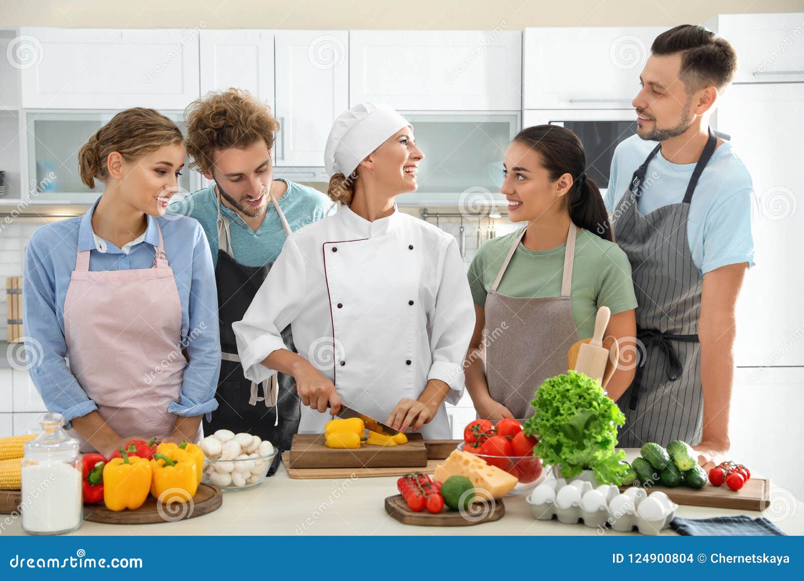 Group of People and Female Chef Stock Photo - Image of hobby, male ...