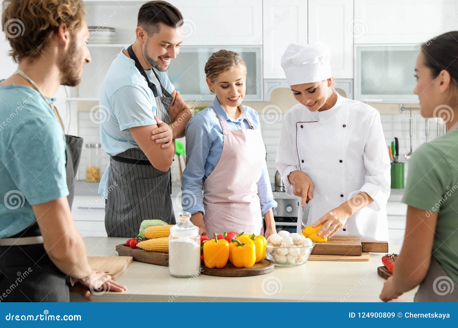 Group of People and Female Chef Stock Image - Image of catering, class ...