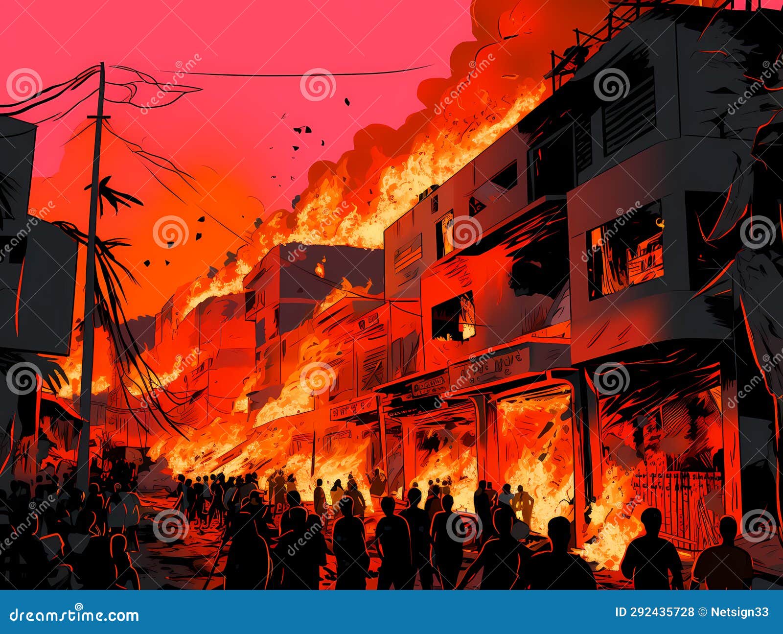 Group of People on Fire stock illustration. Illustration of ...