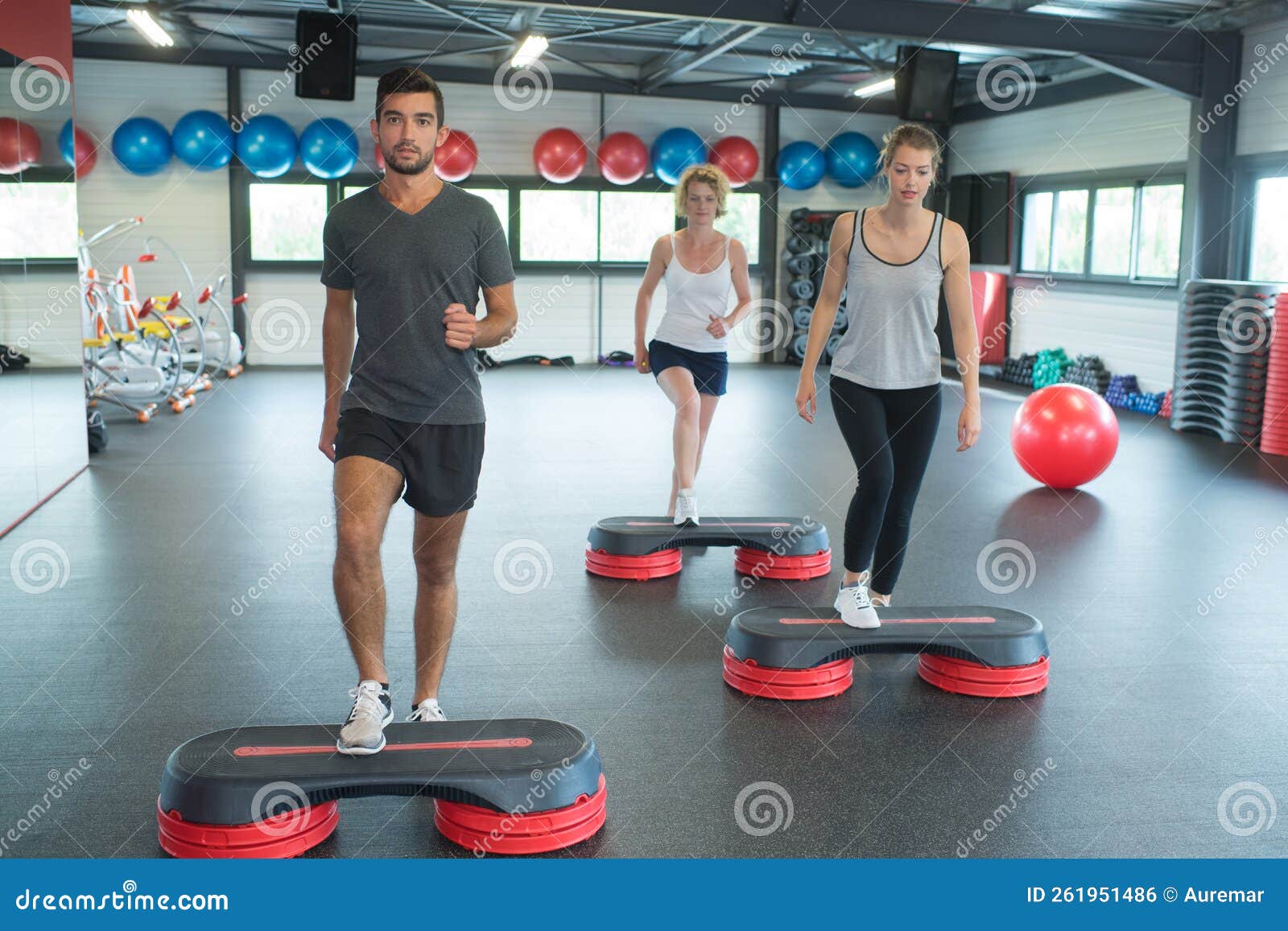Group People Flexing Legs on Step Platforms Stock Photo - Image of ...