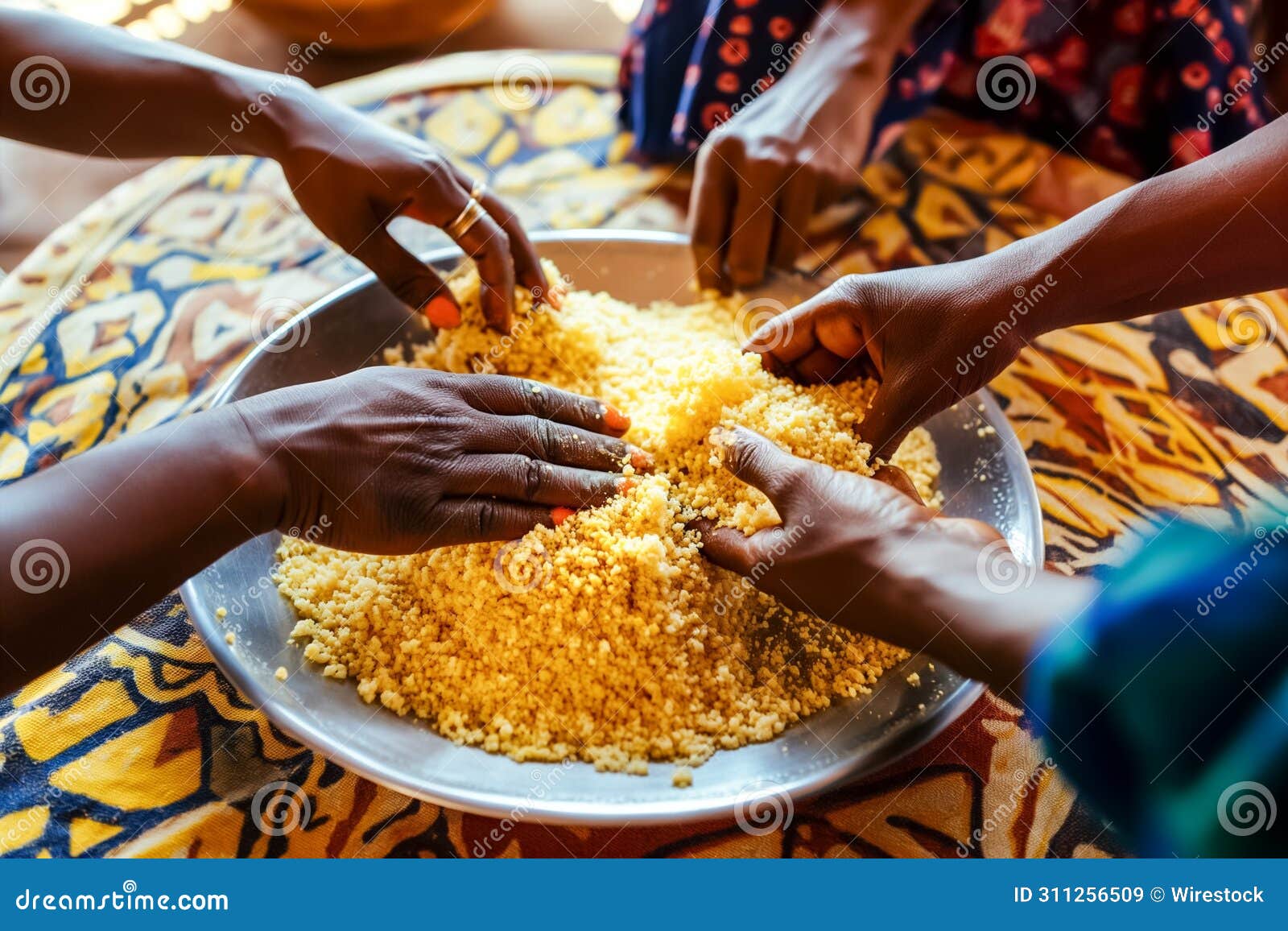 Group of People Garnishing Rice and Beans on a Plate with Toppings, AI ...
