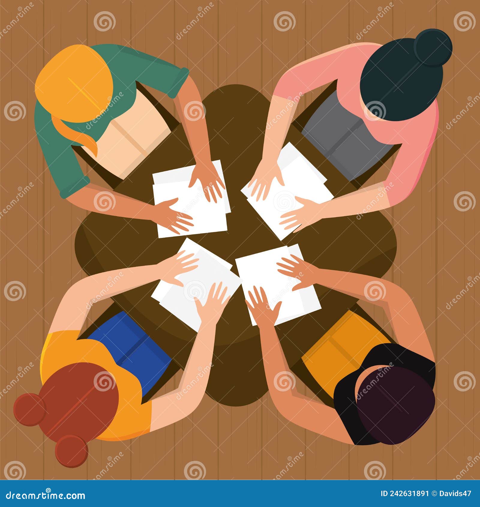 Group of People Gathering Around a Desk Teamwork Concept Vector Stock ...
