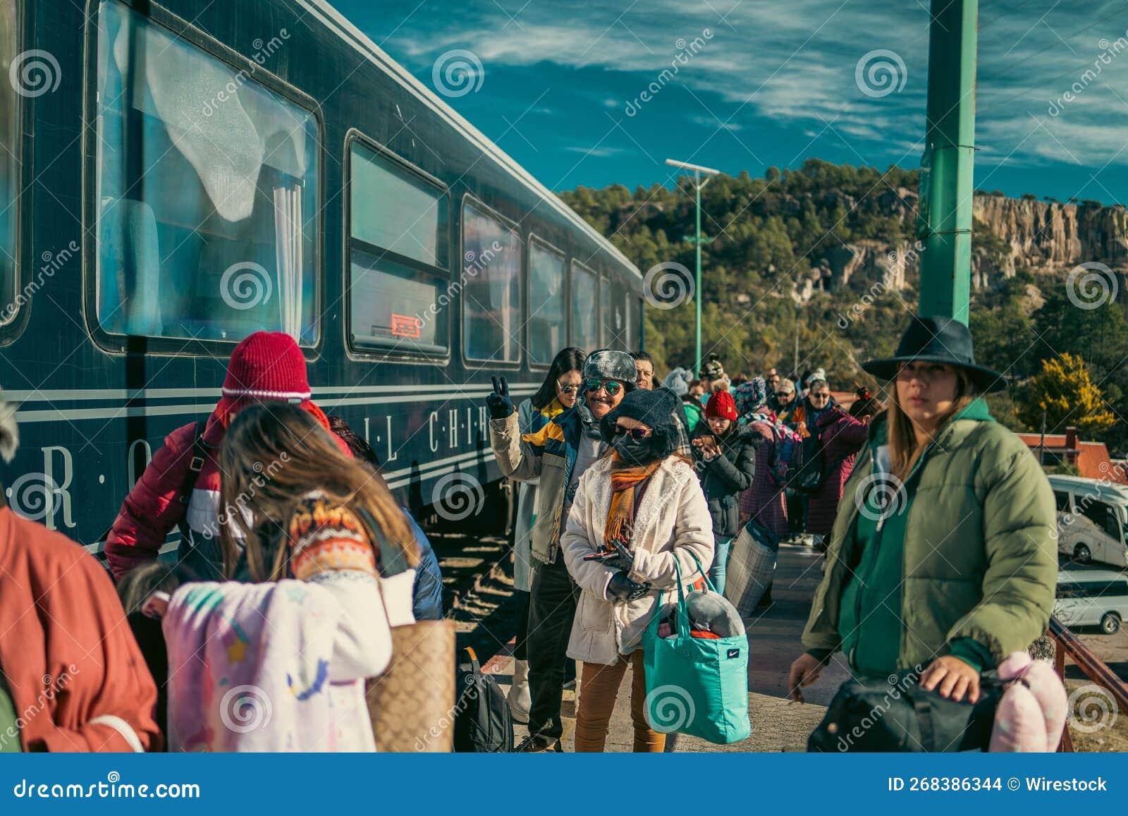 Group of People Getting Off the Train Chepe Express in Mexico on a ...