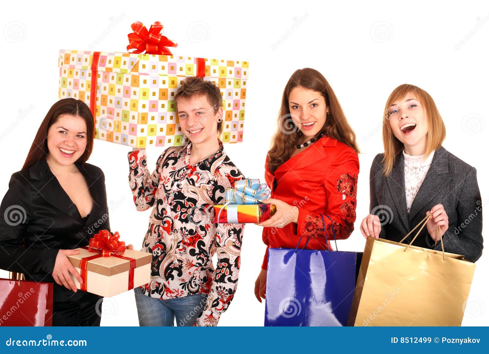 Group of People and Gift Box. Stock Image - Image of present, heap: 8512499