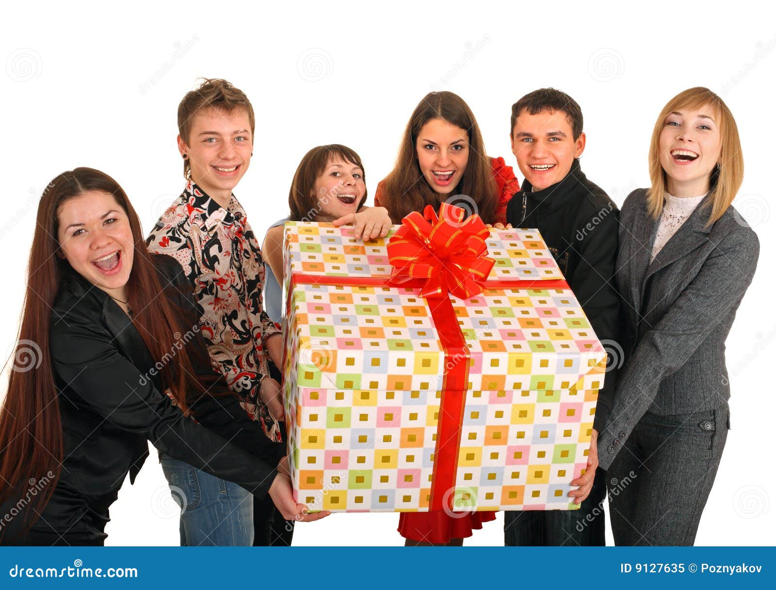 Group of People and Gift Box. Stock Image - Image of male, business ...