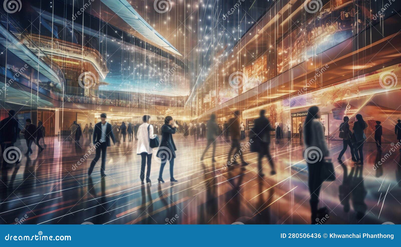 Group of People Go Shopping in Fast Movement in Mall, Generative AI ...