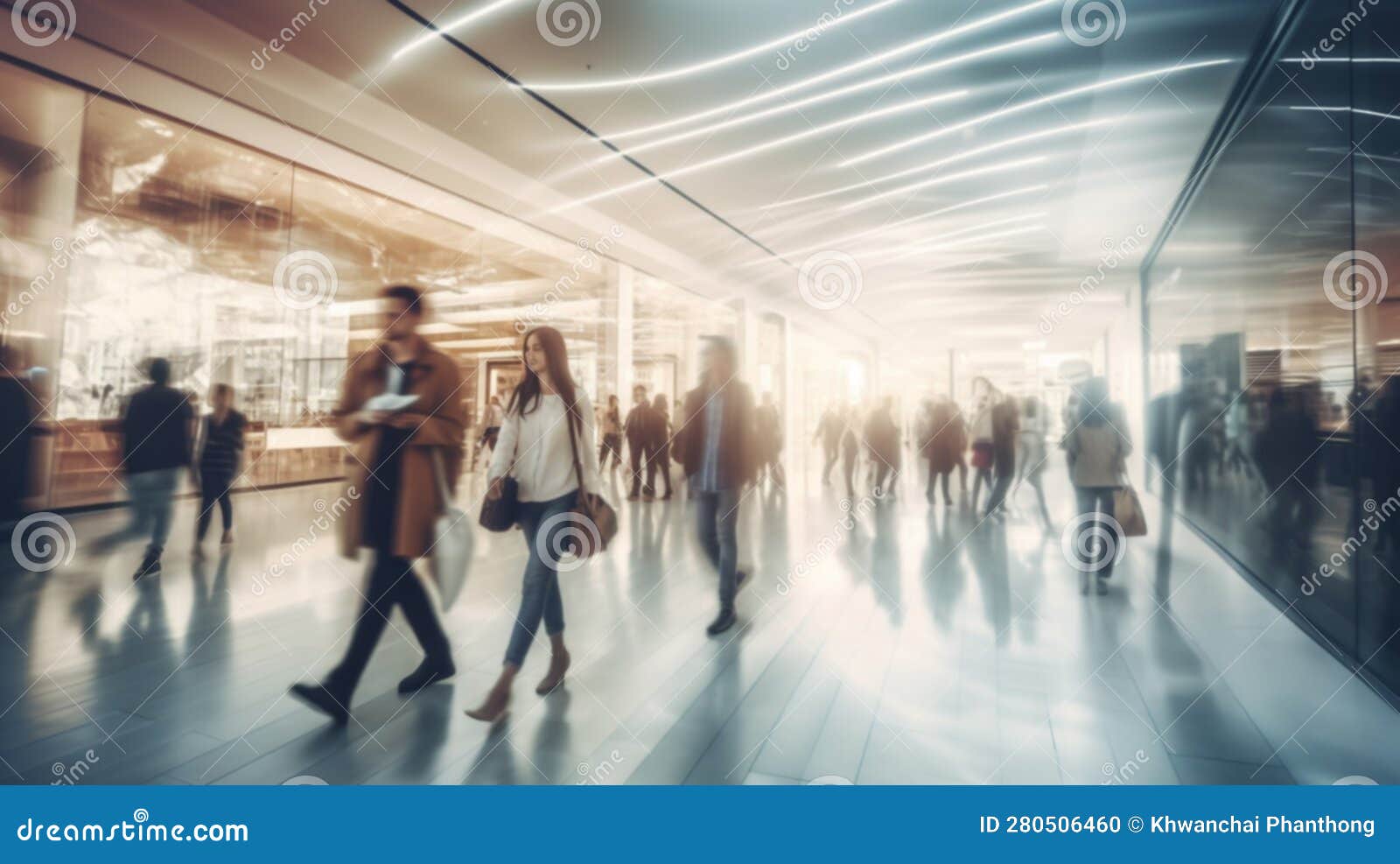 Group of People Go Shopping in Fast Movement in Mall, Generative AI ...