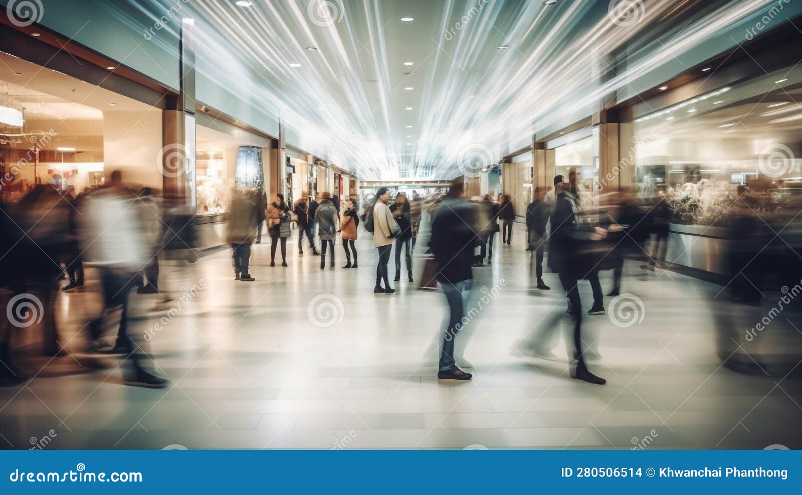 Group of People Go Shopping in Fast Movement in Mall, Generative AI ...