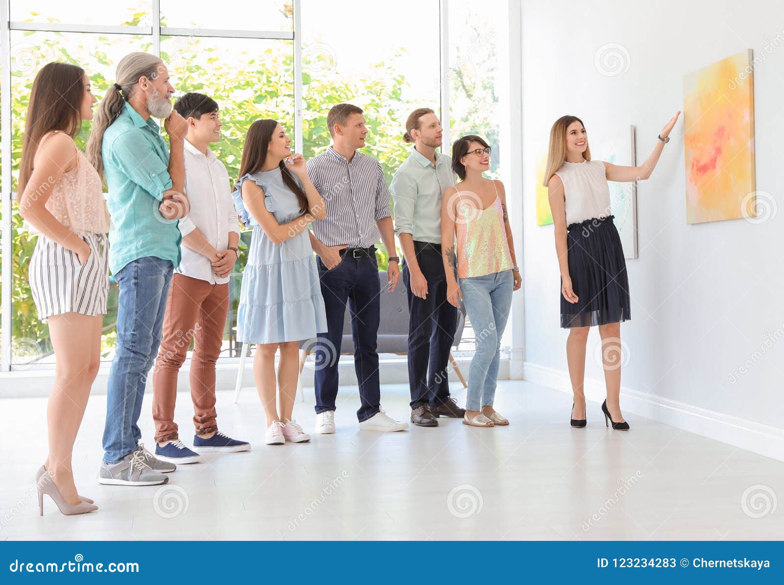 Group of People with Guide at Exhibition Stock Image - Image of indoors ...