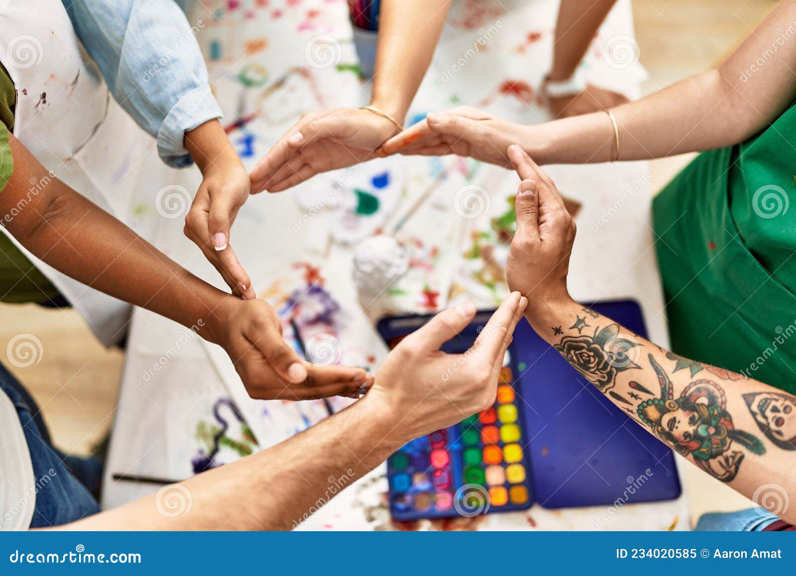Group of People with Hands Together Art Studio Stock Image - Image of ...