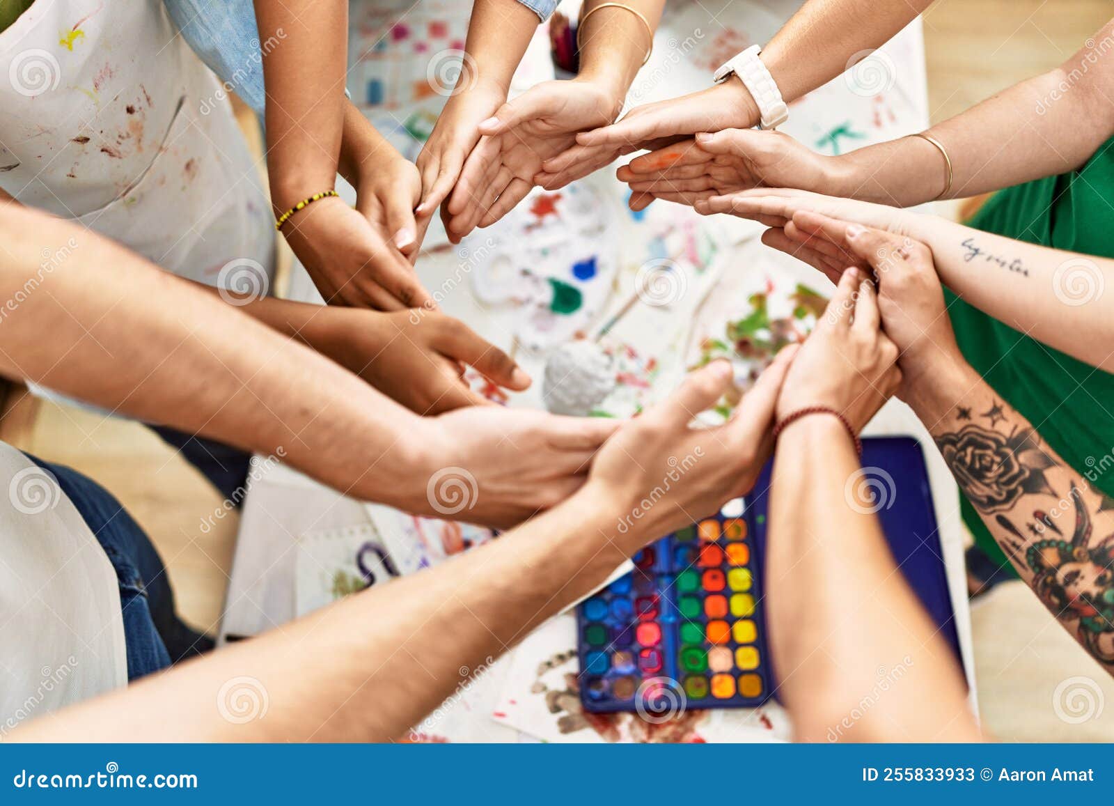 Group of People with Hands Together Art Studio Stock Image - Image of ...