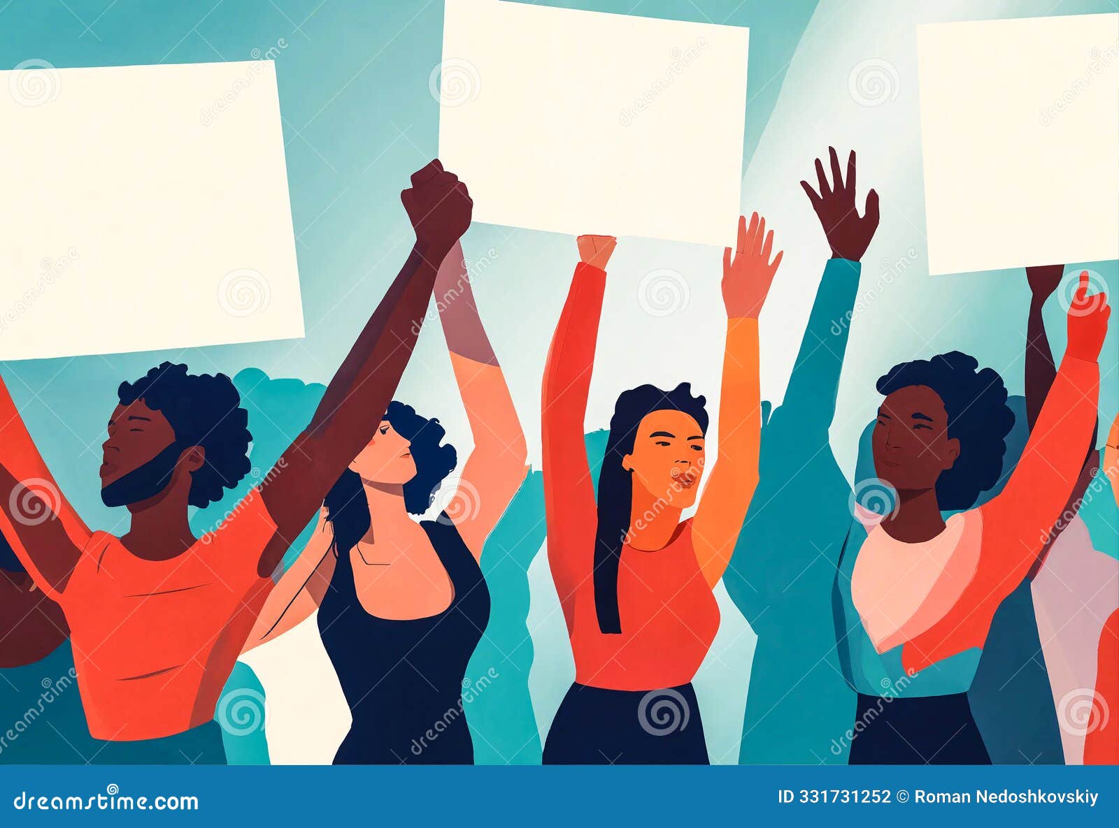 Group of People with Hands Up and Posters with Copy Space Stock ...