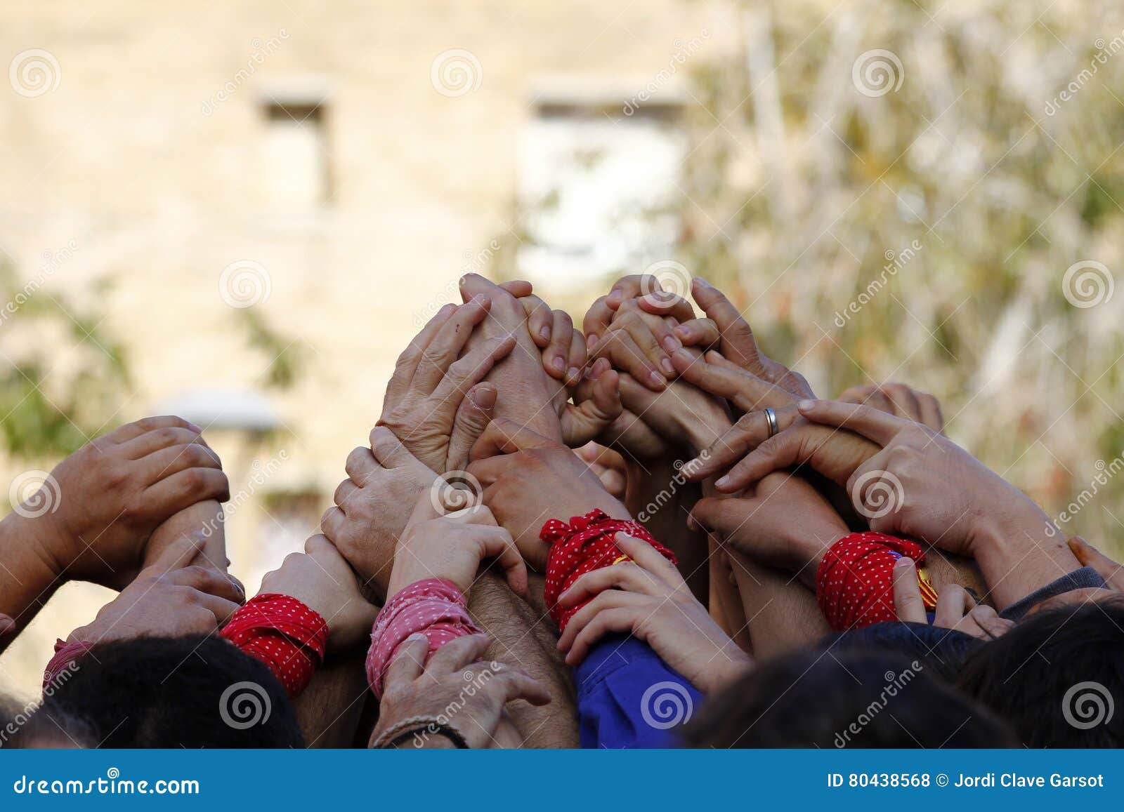 Group of People with Hands Up Together Stock Photo - Image of ...